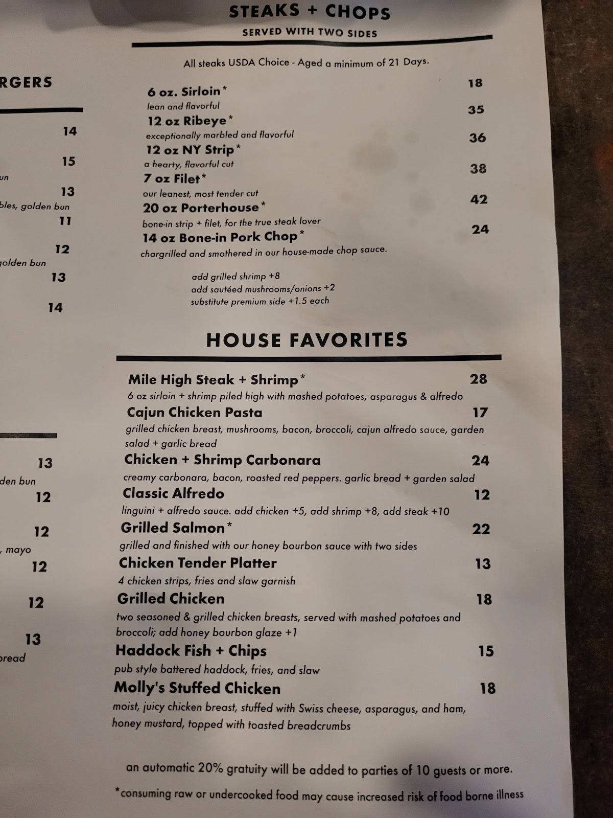 Menu at General Denver Hotel restaurant, Wilmington