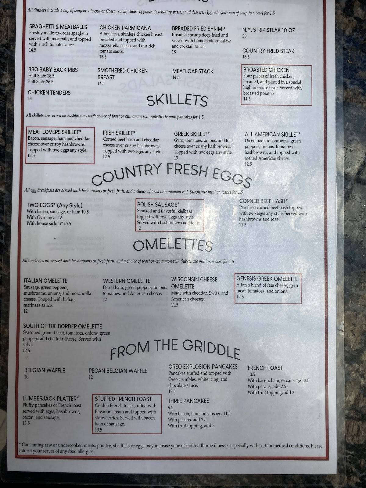 Menu at Genesis Family Restaurant, Greenfield, S 108th St