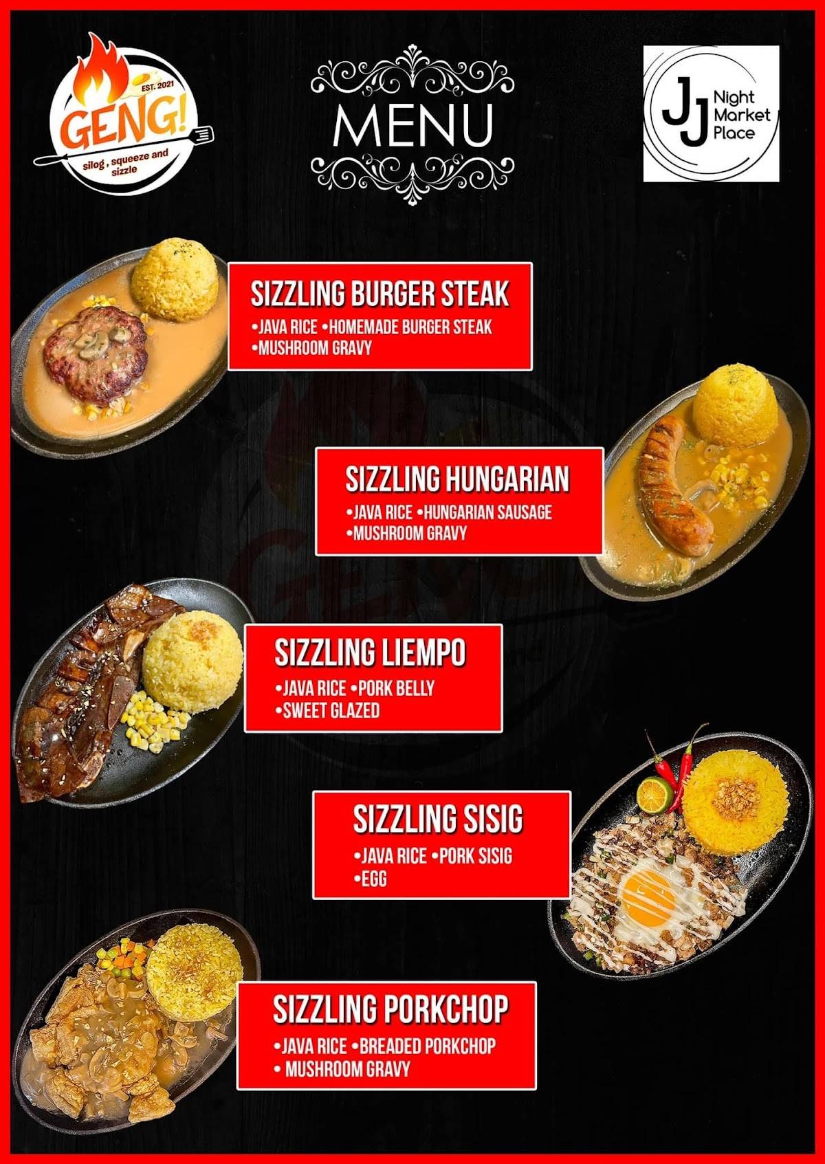 Menu at Geng! Silog, Squeeze and Sizzle restaurant, Mandaue City