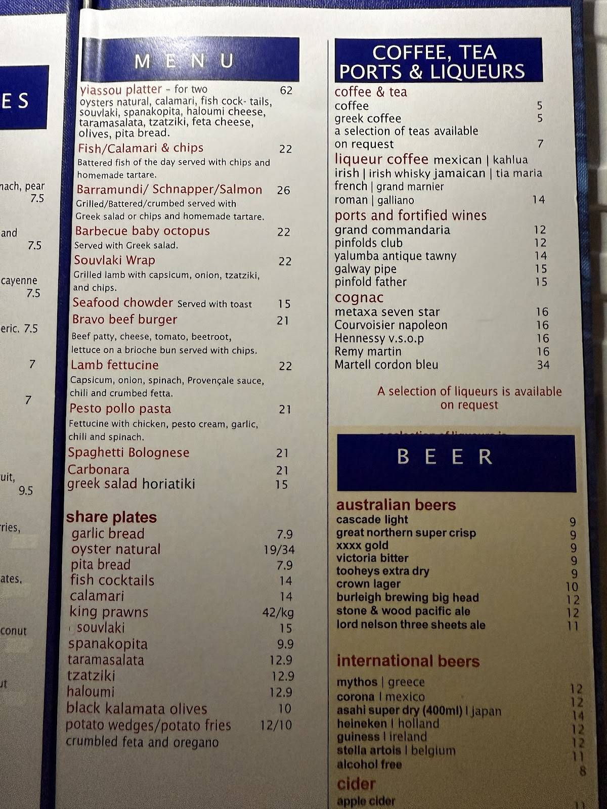 Menu at George's Paragon Seafood Restaurant - Sanctuary Cove, Hope ...