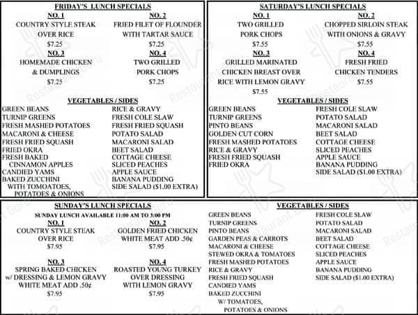 Menu at Georgio's restaurant, Cramerton