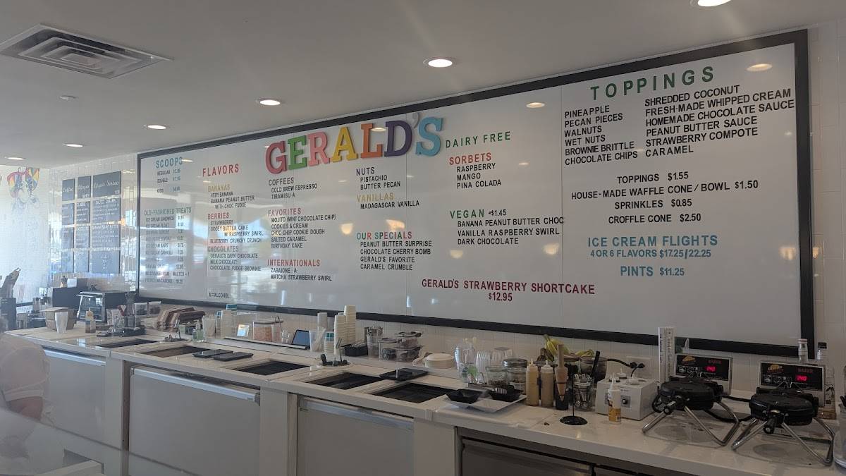 Menu at Gerald's Ice Cream & Pastry, Virginia Beach