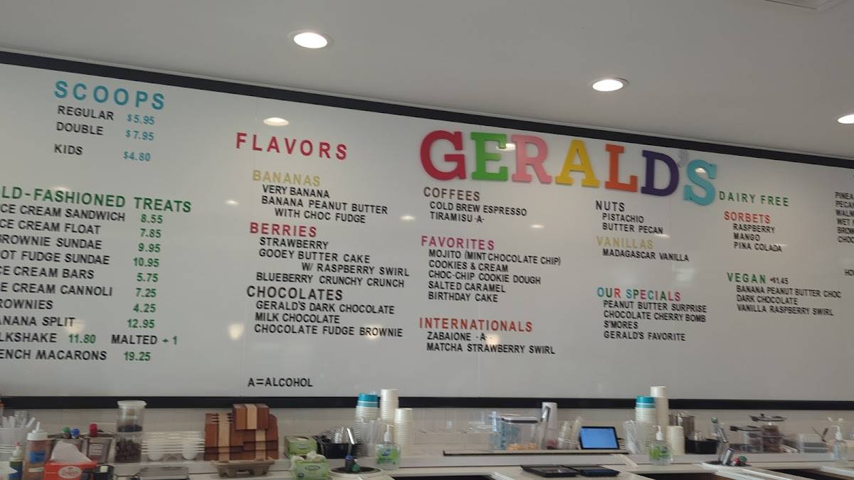Menu at Gerald's Ice Cream & Pastry, Virginia Beach