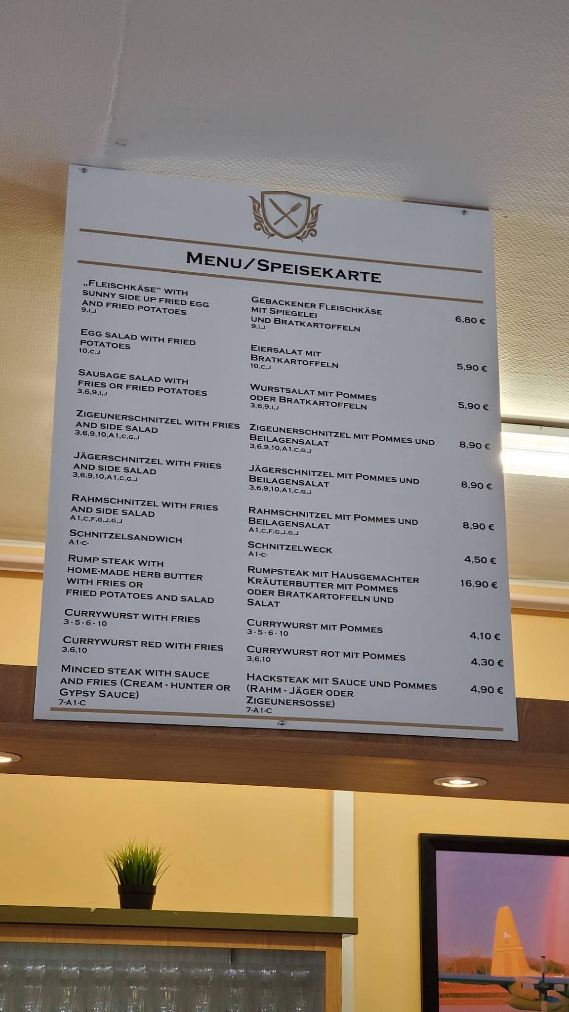 Menu at German Canteen restaurant, Ramstein-Miesenbach, Flugplatz ...