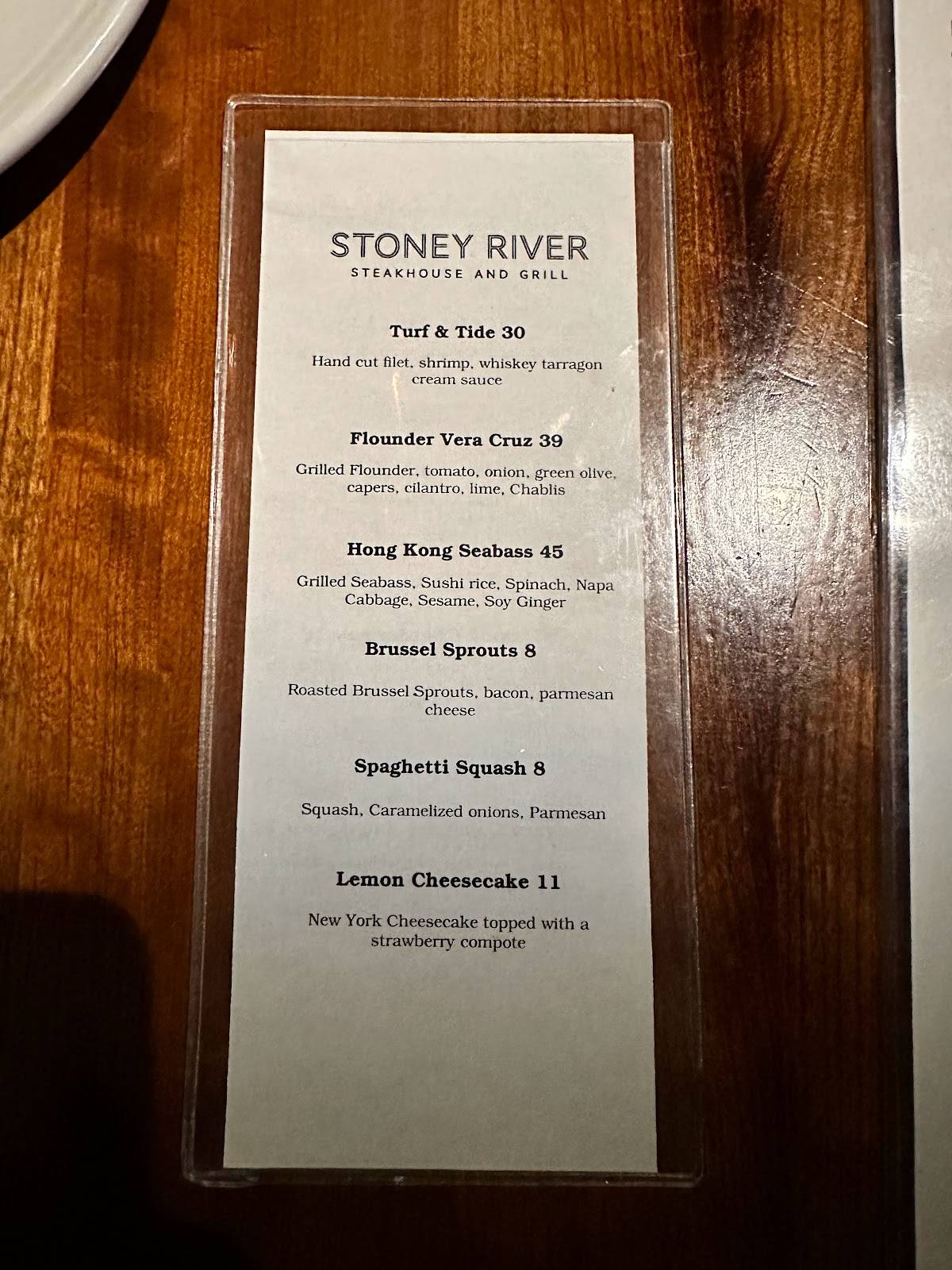 Menu at Stoney River Steakhouse and Grill, Germantown