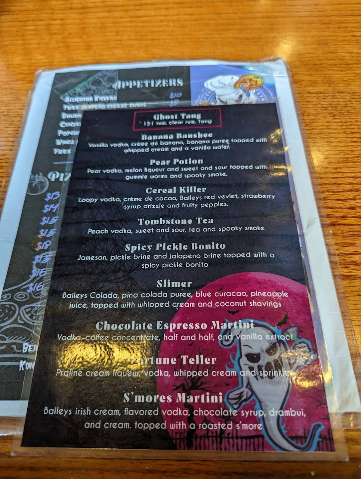 Menu at Ghost Bar, New Orleans