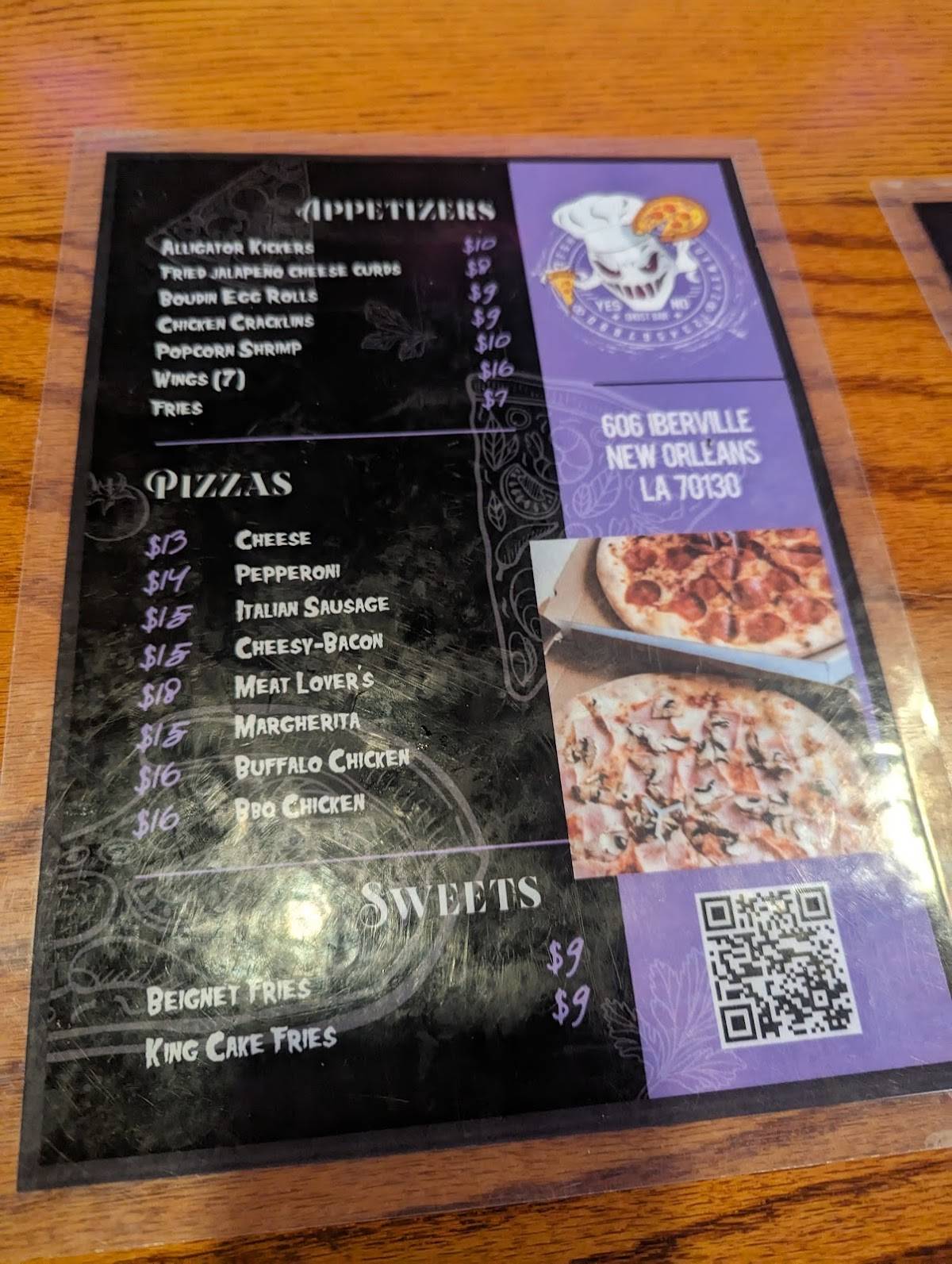 Menu at Ghost Bar, New Orleans