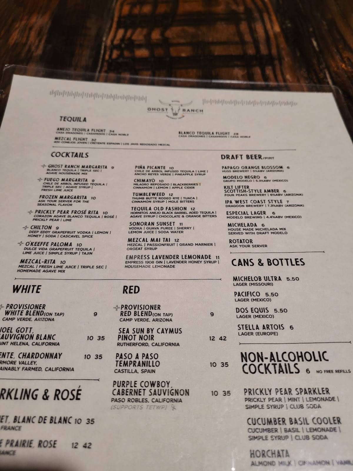 Menu at Ghost Ranch: Modern Southwest Cuisine restaurant, Tempe