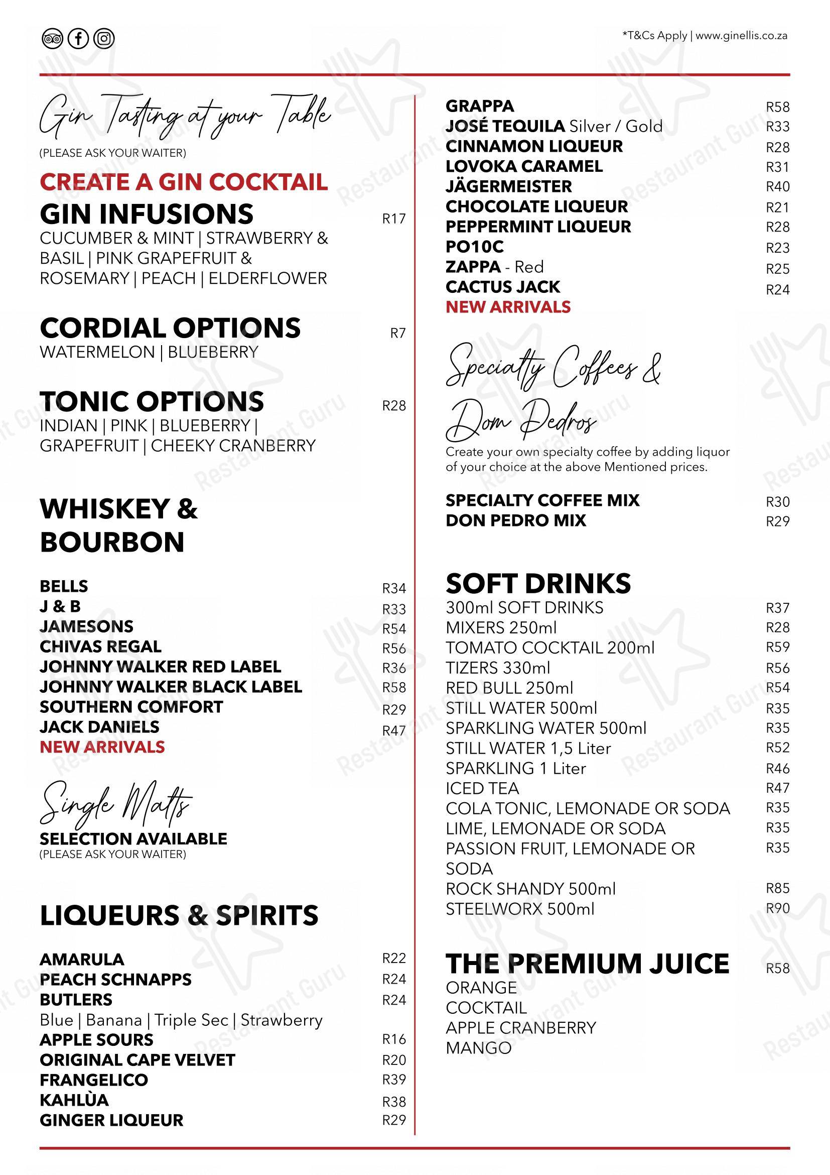 Menu at Ginellis Restaurant, Middelburg, Shop no. 3