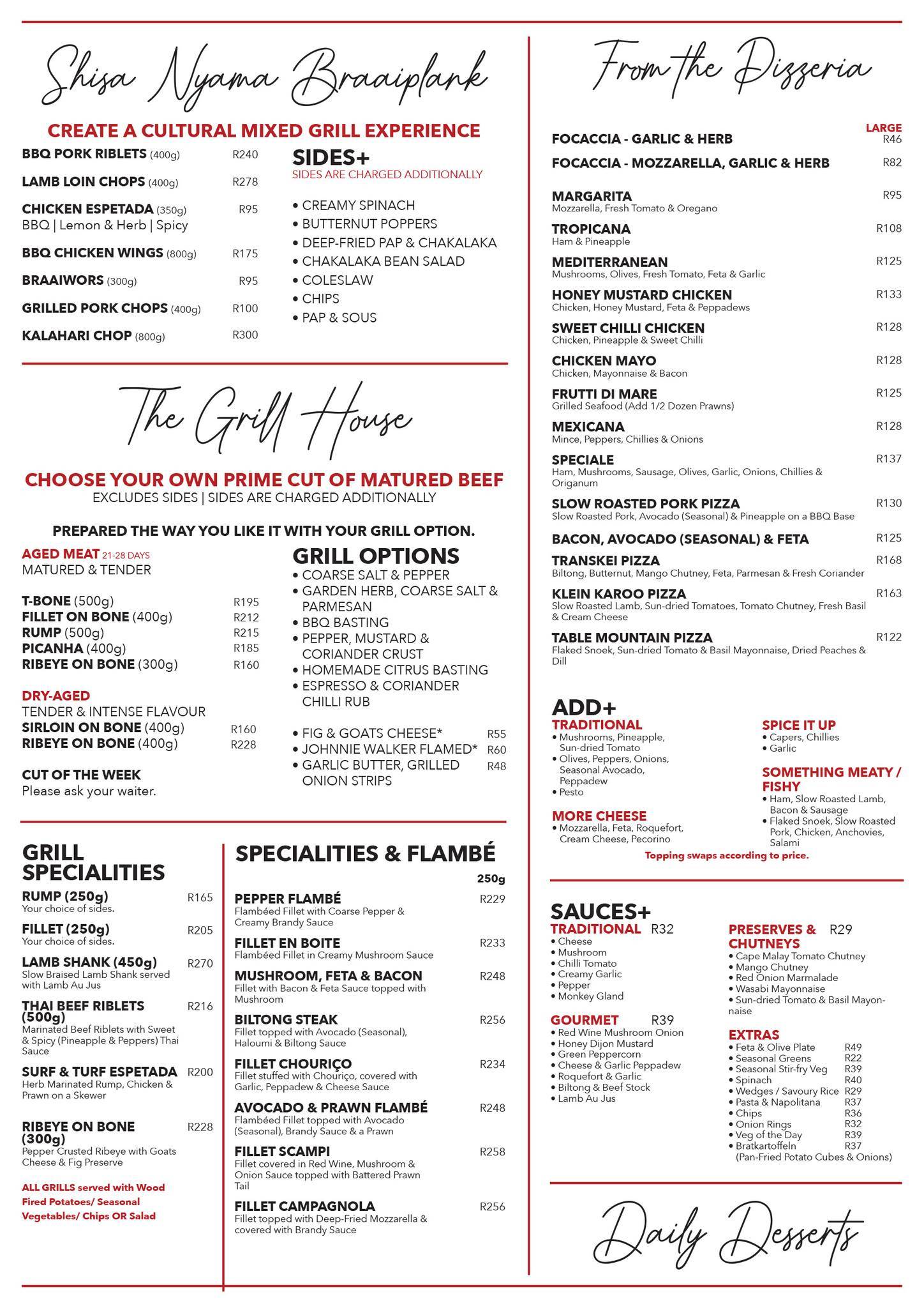 Menu at Ginellis Restaurant, Middelburg, Shop no. 3