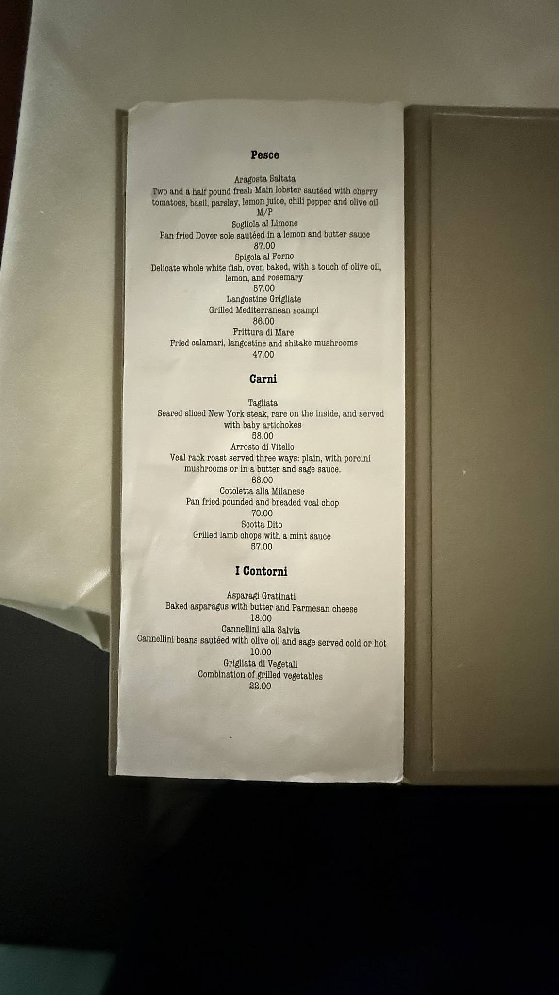 Menu at Giorgio Baldi restaurant, Santa Monica