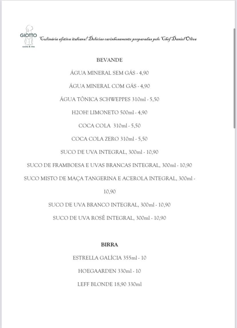 Menu em Giotto cucina e vino restaurante, Patos de Minas