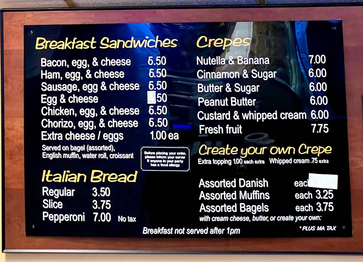 Menu at Giovanni's Italian Pastries restaurant, Agawam