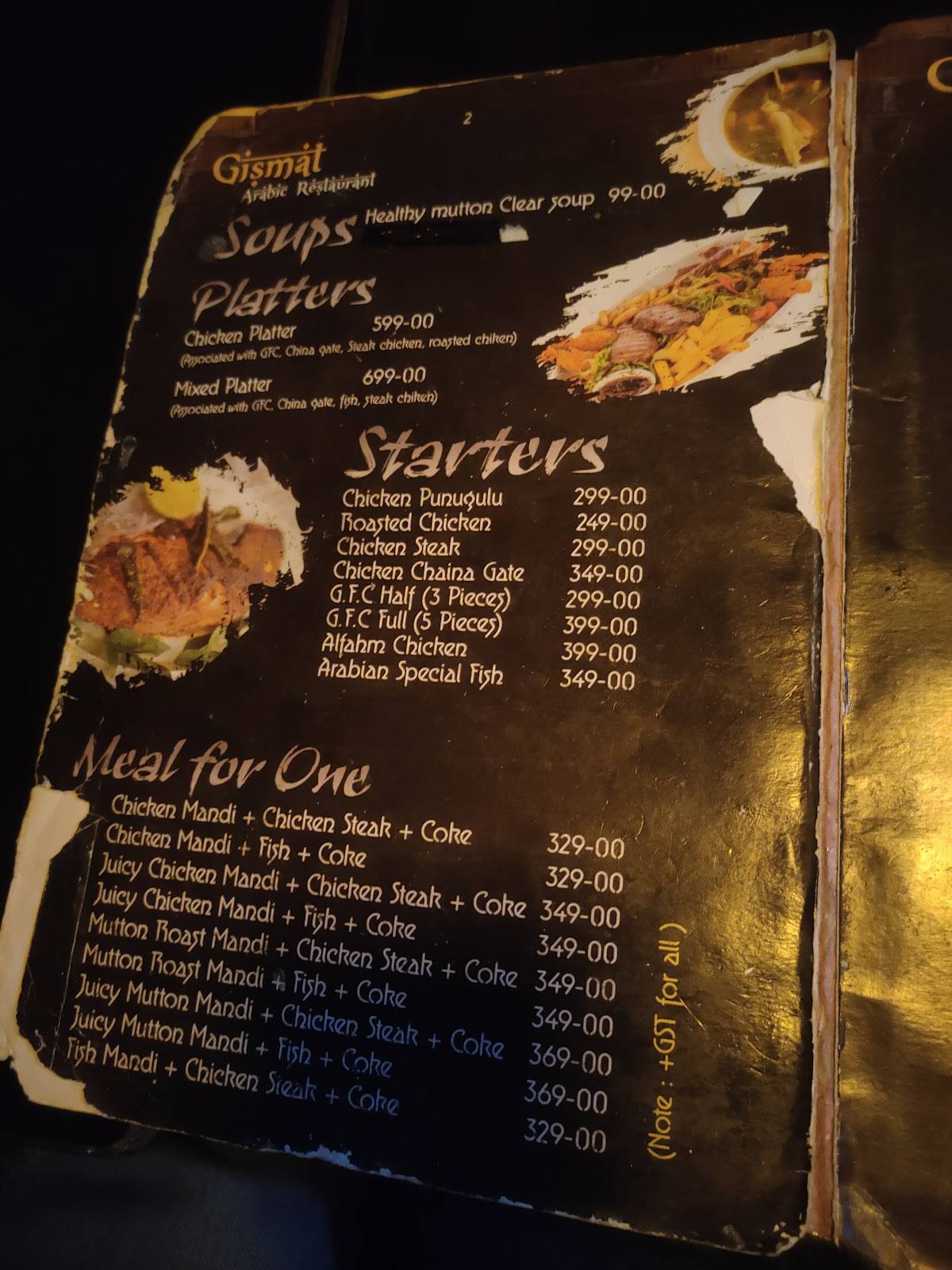 Menu at Gismat Jail Mandi Kondapur, Hyderabad