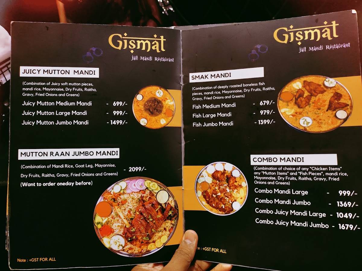 Menu at Gismat arabic jail mandi restaurant, Bengaluru