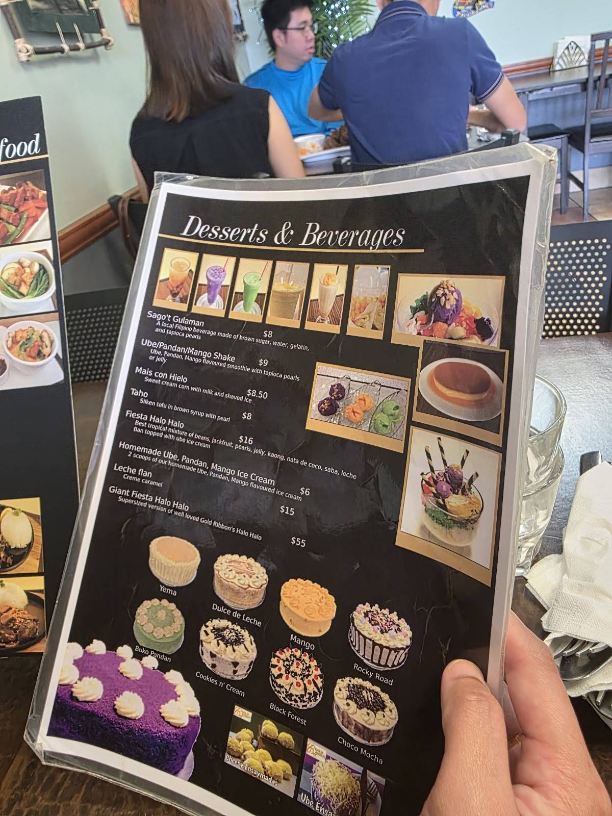 Menu at Gold Ribbon restaurant, Auckland