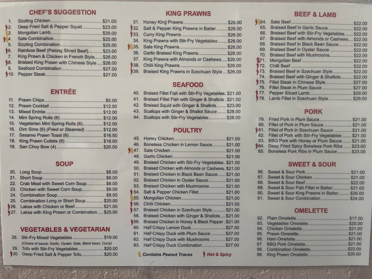 Menu at Golden Chinese Restaurant, Woolgoolga