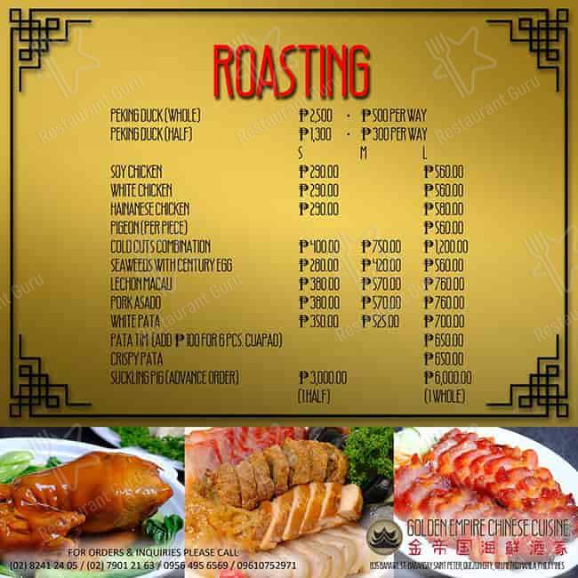 Menu at Golden Empire Chinese Cuisine Banawe Q.C. restaurant, Quezon City