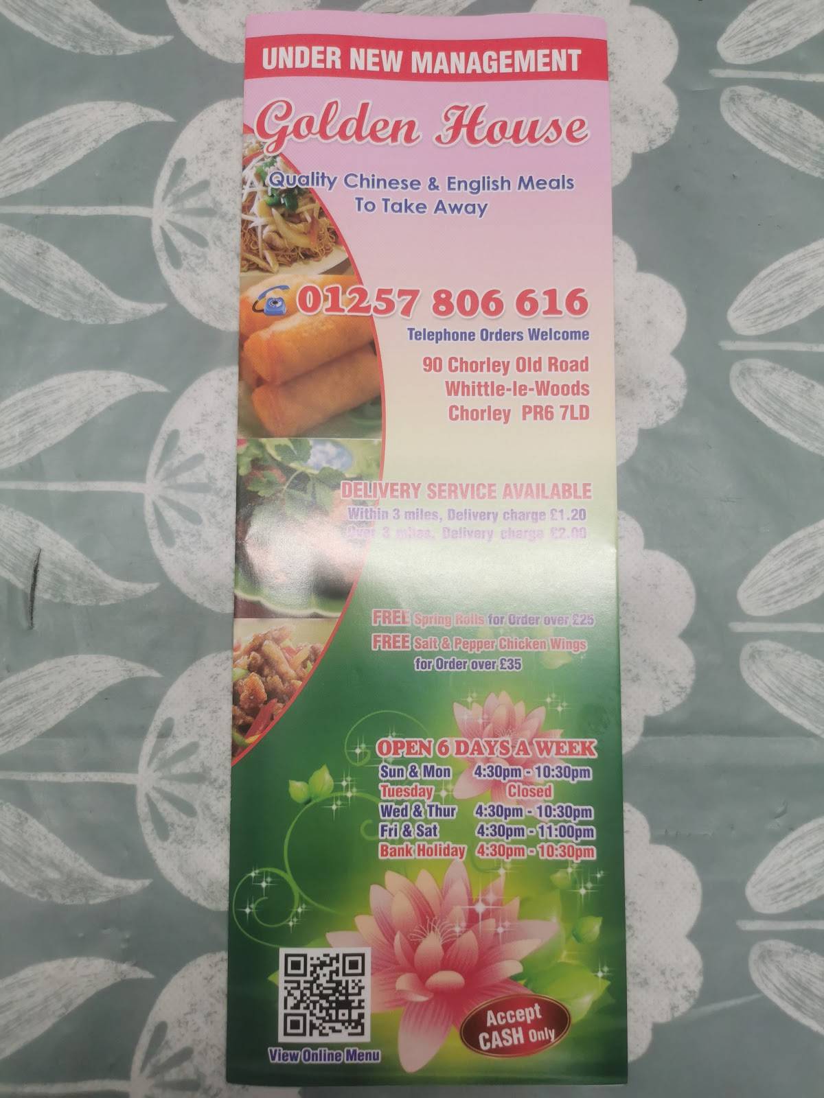 Menu at Golden House Chinese Takeaway fast food, Whittle-le-Woods