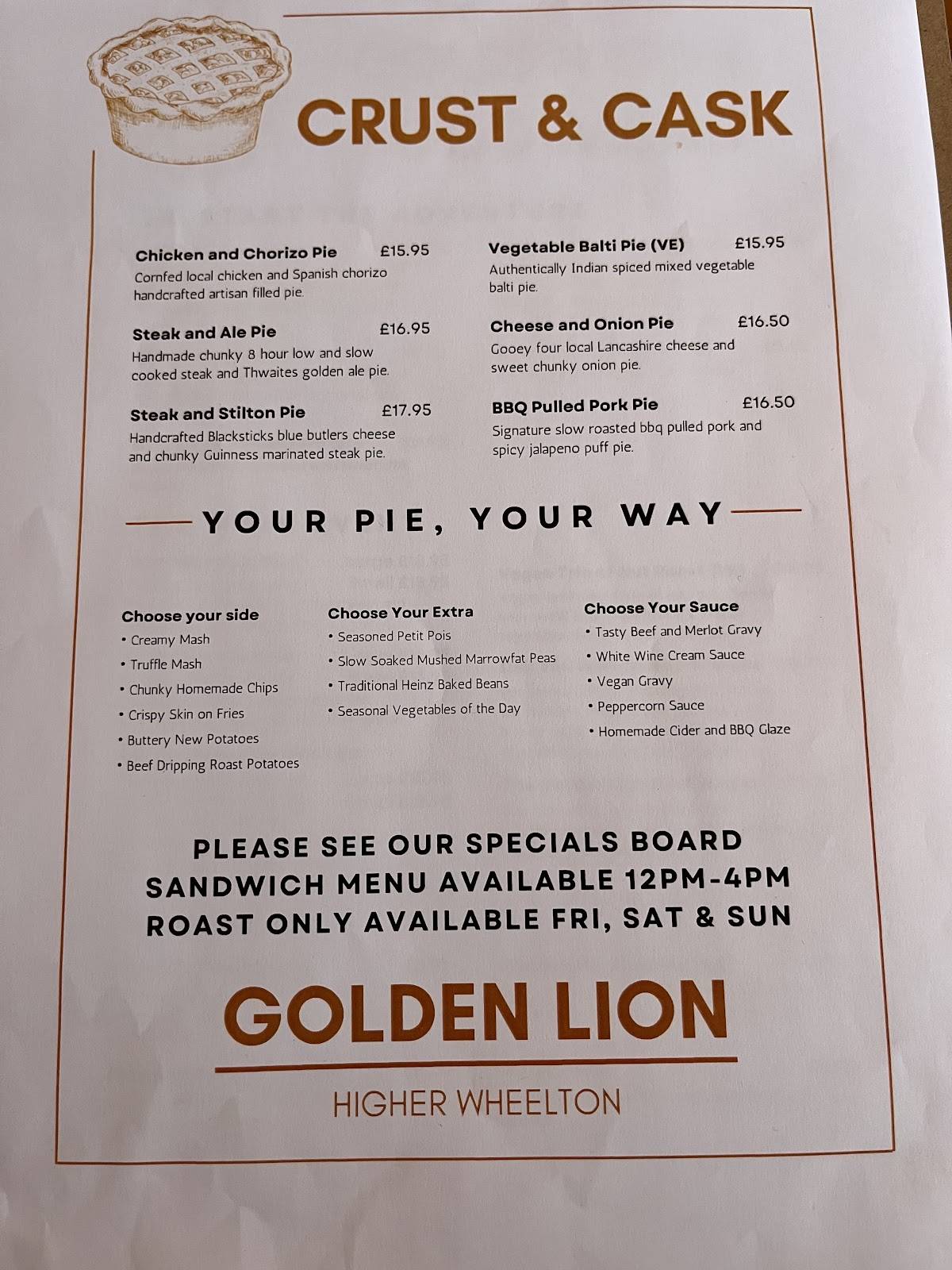 Menu at Golden Lion pub & bar, Chorley, 369 Blackburn Rd