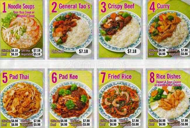 Menu at Golden Thai restaurant, Ottawa