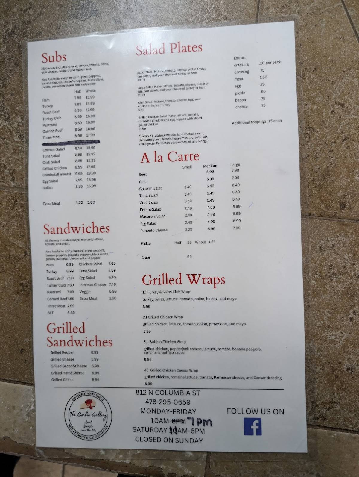 Menu at Goodie Gallery restaurant, Milledgeville, 812 N Columbia St