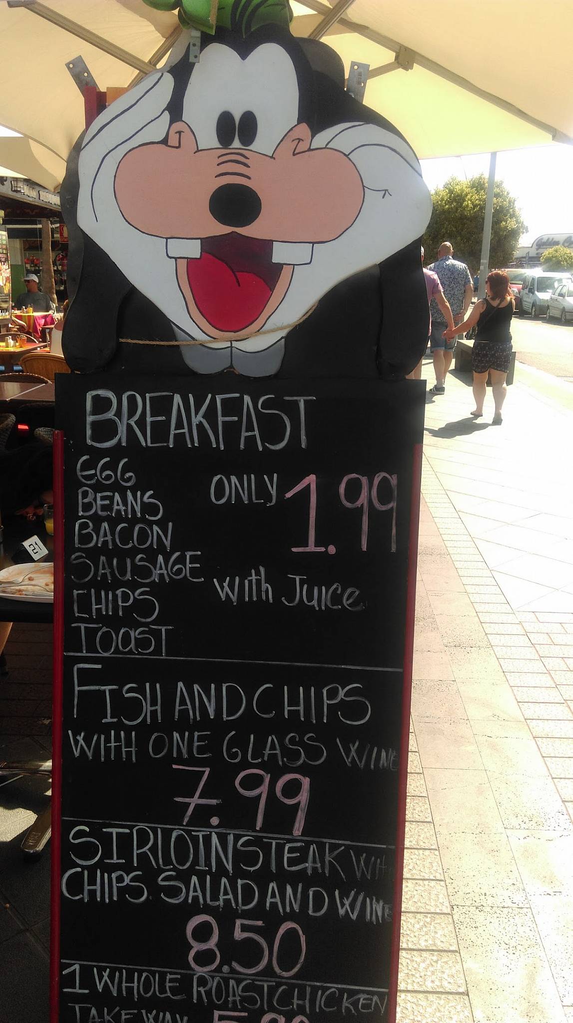 Menu at Goofy Burger restaurant, Tías
