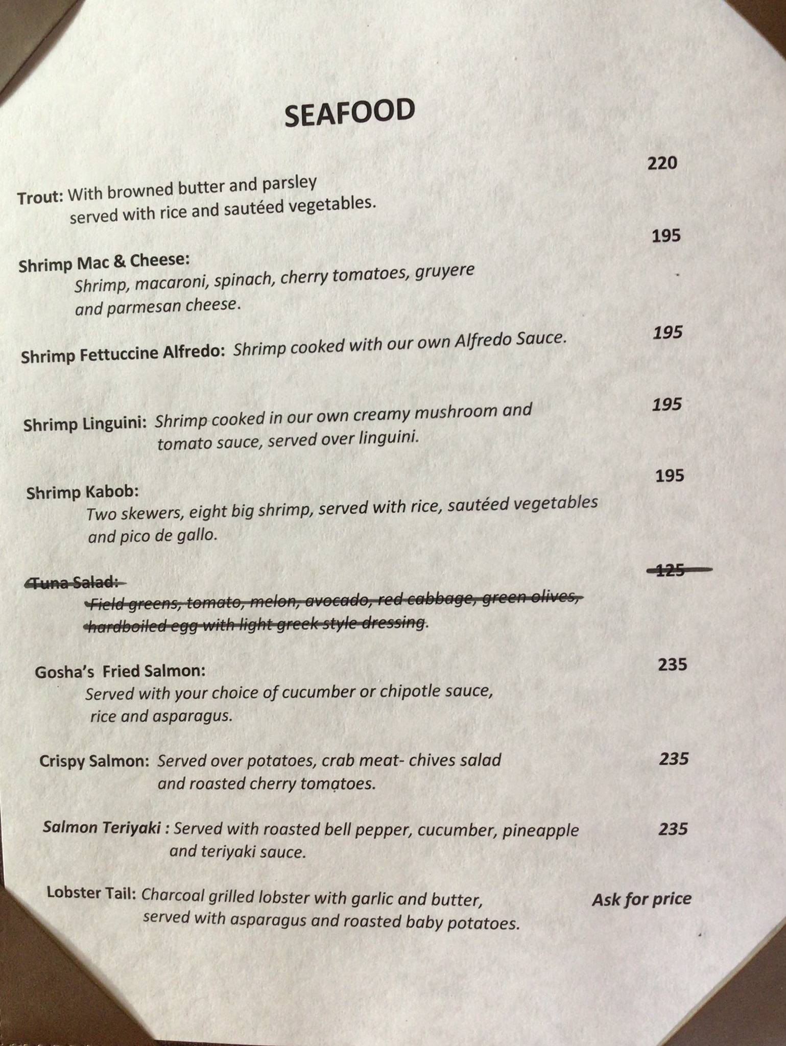 Carta de Gosha's Restaurant, Ajijic