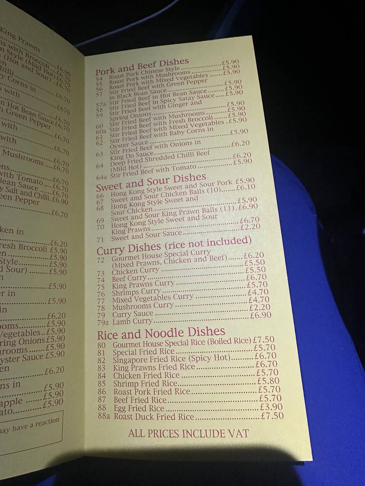 Menu at Gourmet China Cook fast food, London