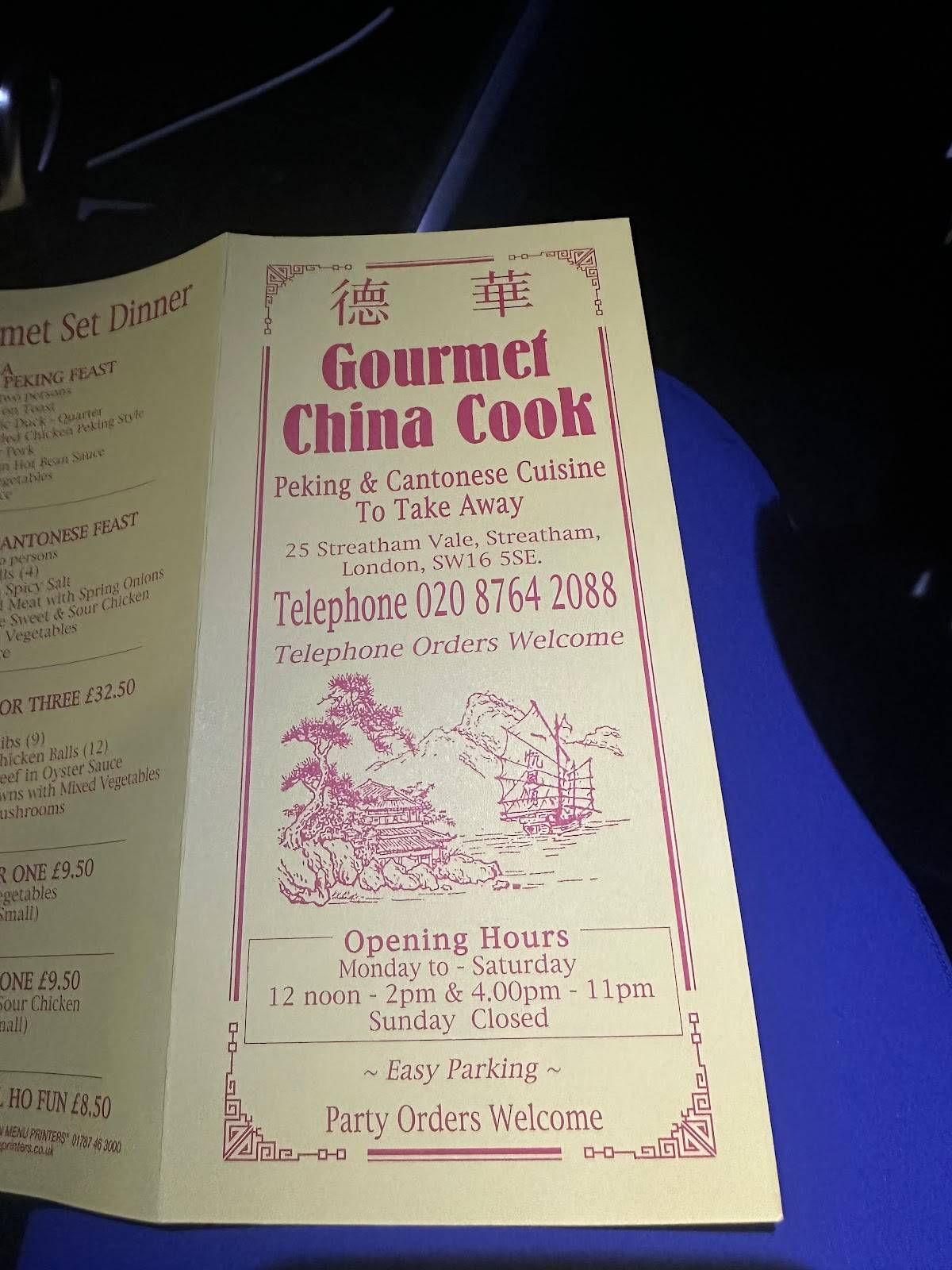 Menu at Gourmet China Cook fast food, London