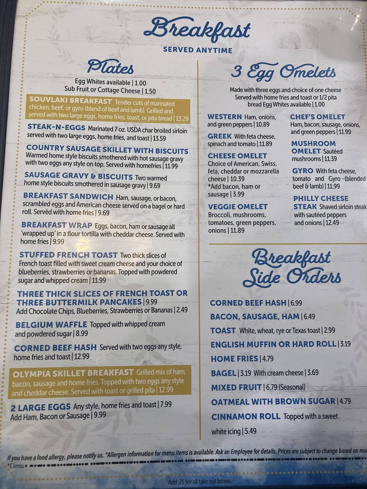 Menu at Olympia Restaurant, Gowanda
