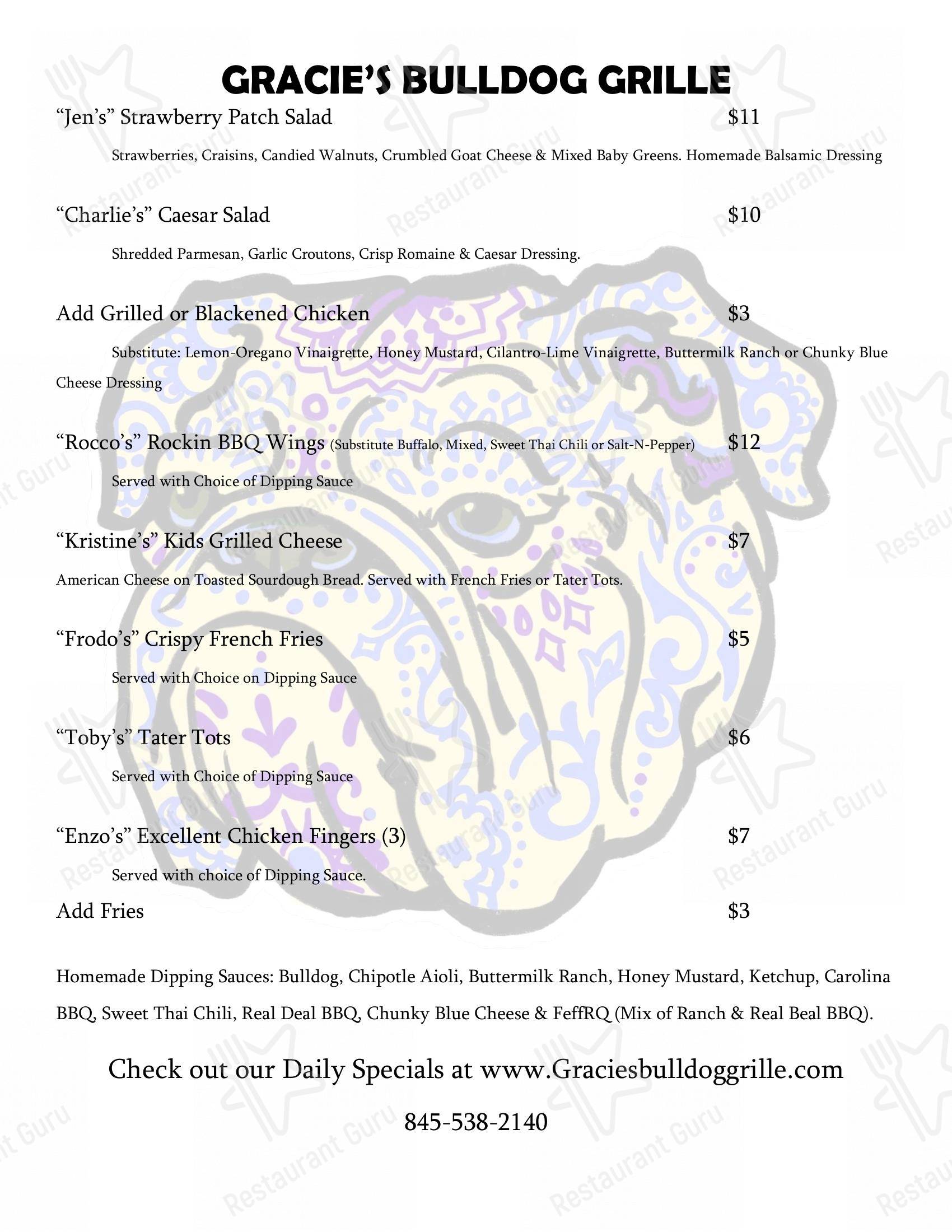 Carta del restaurante Gracie's Bulldog Grille Food Truck, Blauvelt