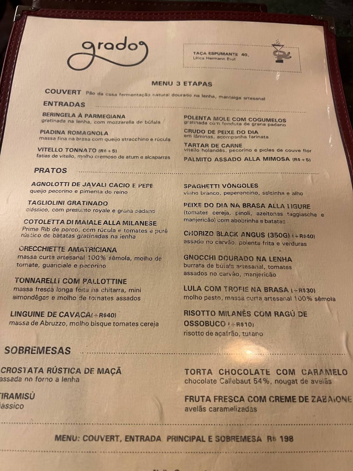 Menu em Grado Restaurante, Rio de Janeiro