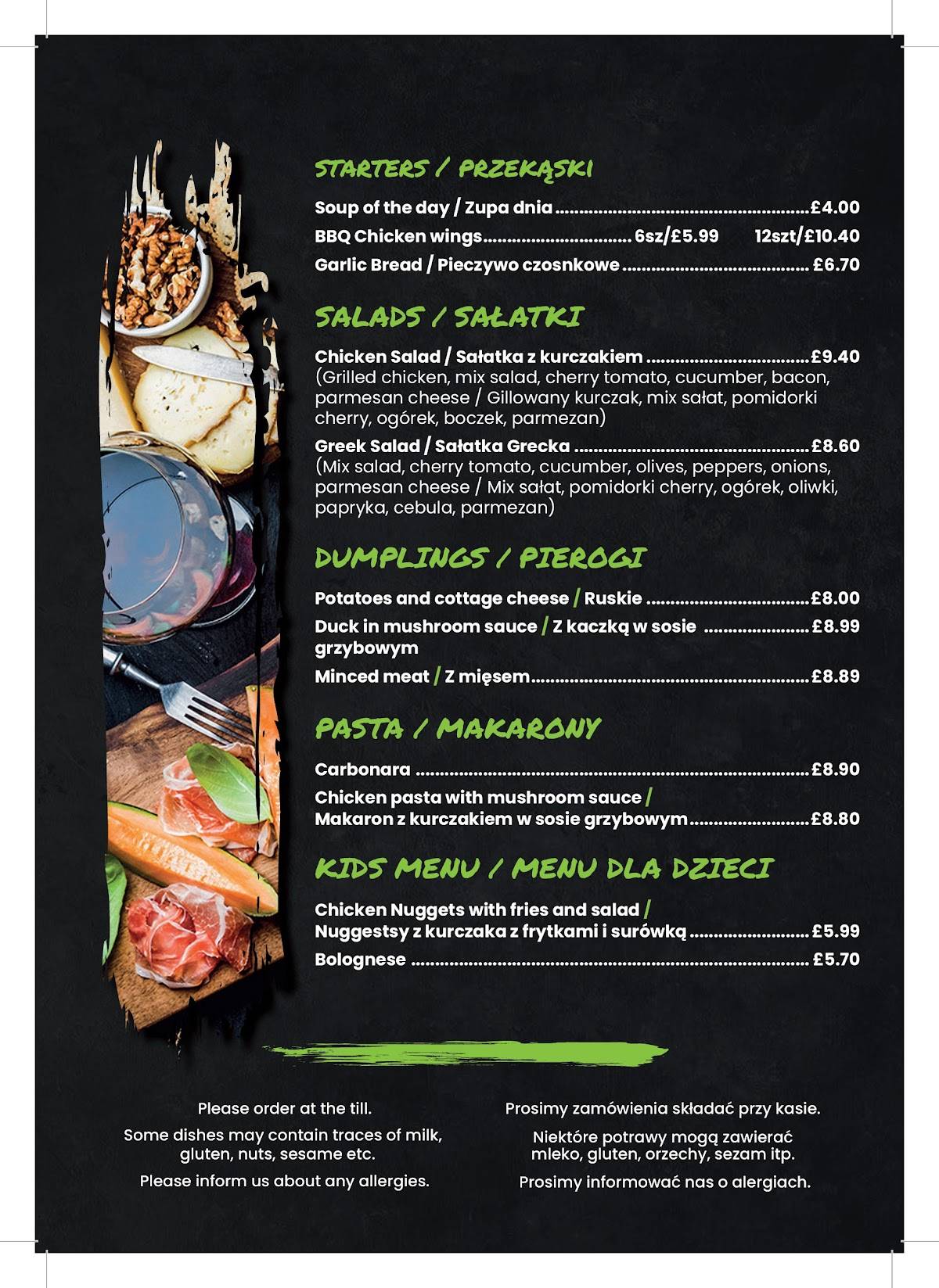 Menu at Graffiti restaurant, Spalding