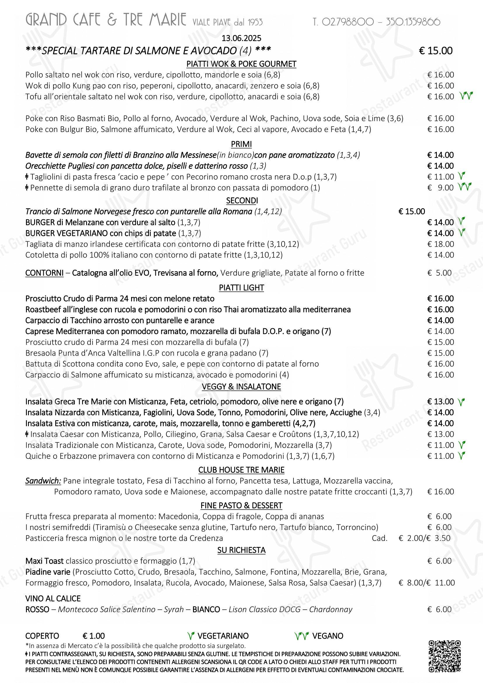 Menu da Gran Cafè & Tre Marie pasticceria, Milano