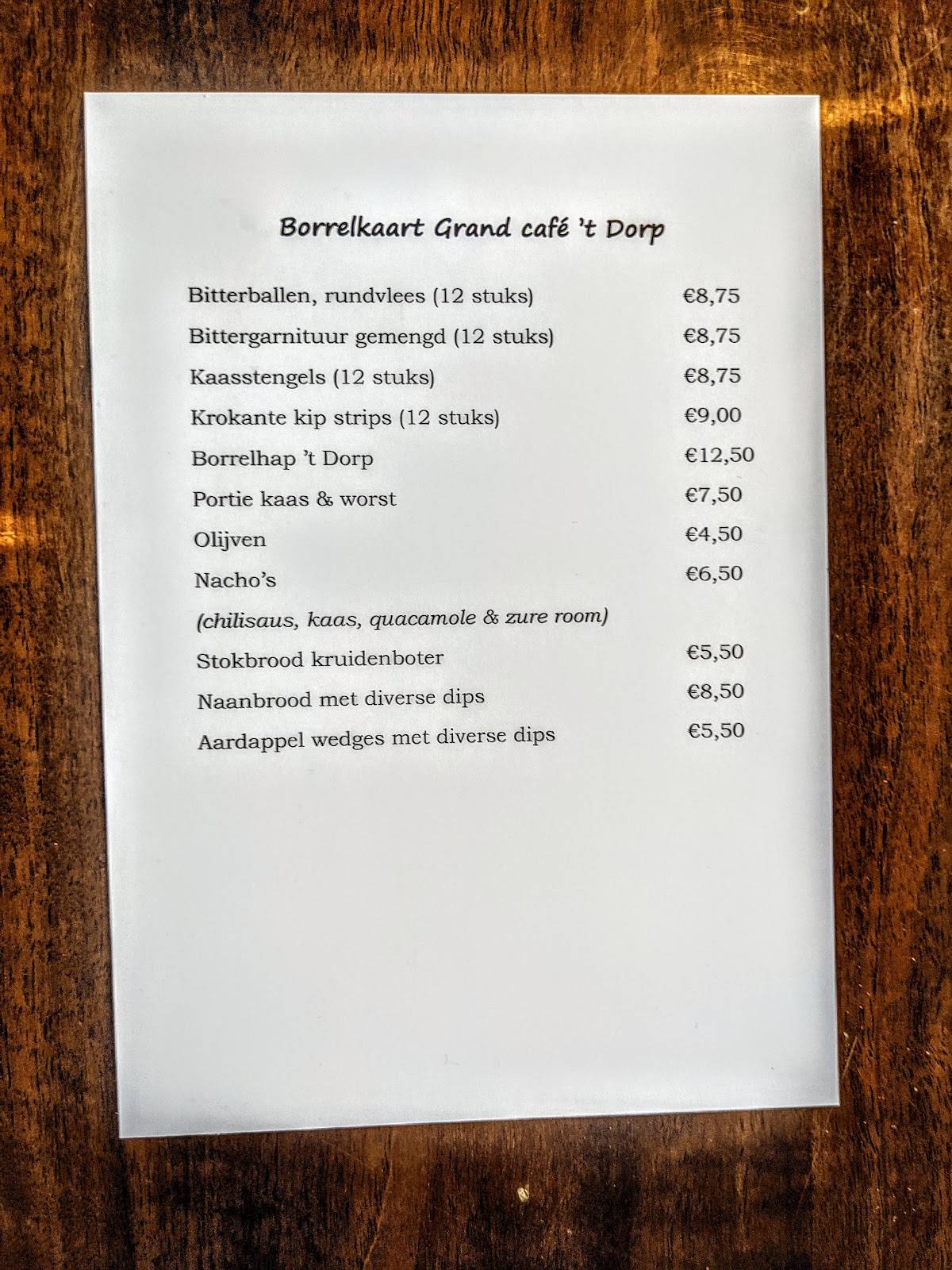 Menu at Grand Café " 't Dorp", Dedemsvaart