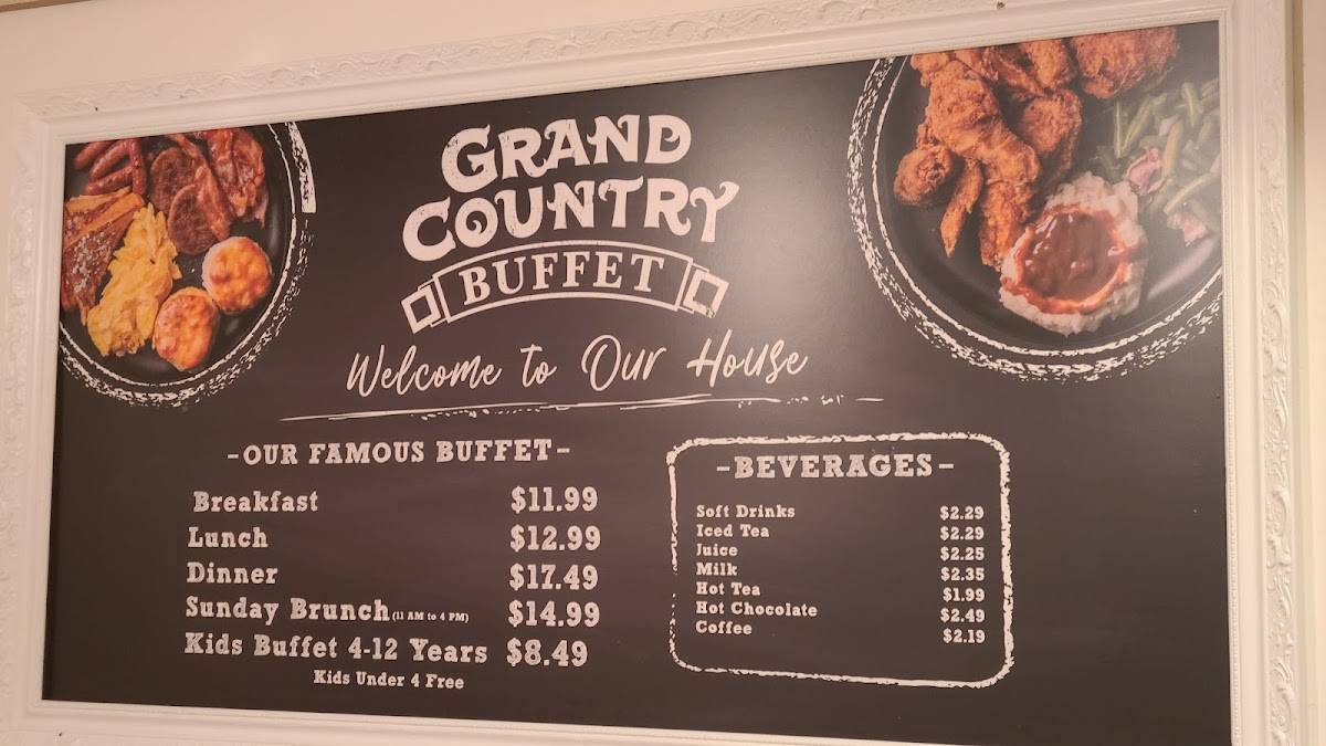 Menu at Grand Country Buffet pub & bar, Branson