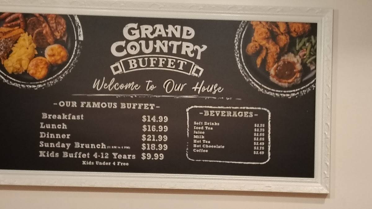 Menu at Grand Country Buffet pub & bar, Branson