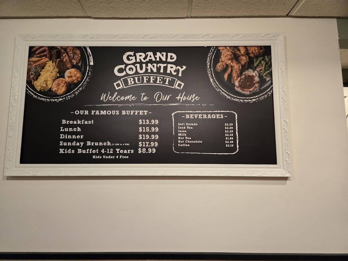 Menu at Grand Country Buffet pub & bar, Branson