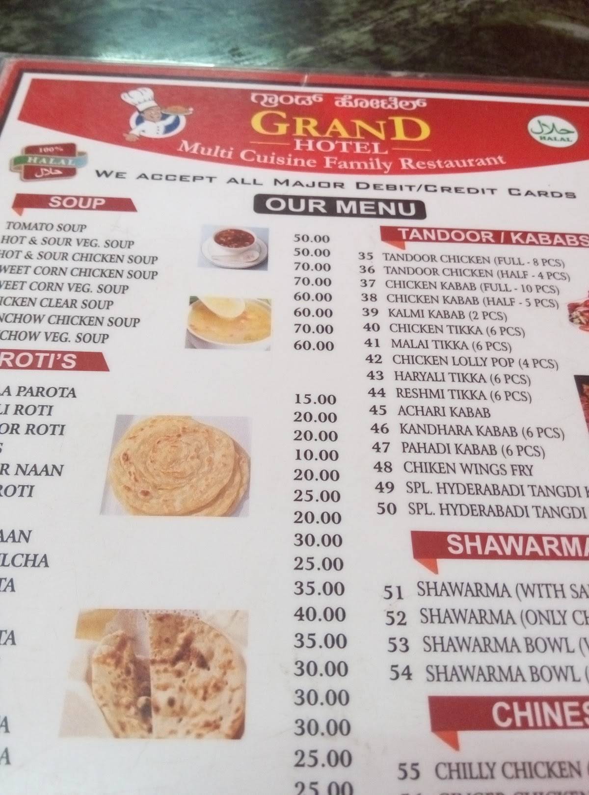 Menu at Grand Hotel, Bengaluru, 12