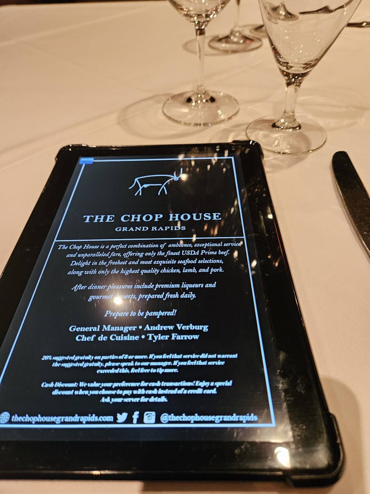 Menu at The Chop House Grand Rapids steakhouse, Grand Rapids