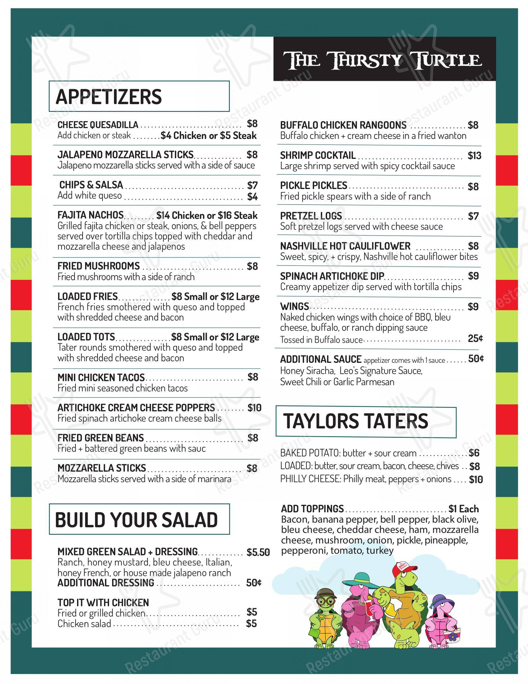 Menu at Thirsty Turtle Tavern pub & bar, Grand Rivers