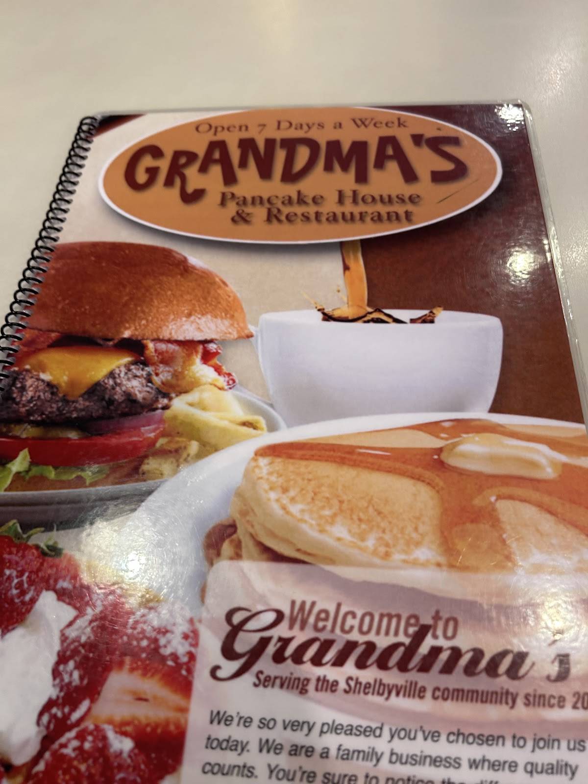 Menu at Grandma's Pancake House restaurant, Shelbyville