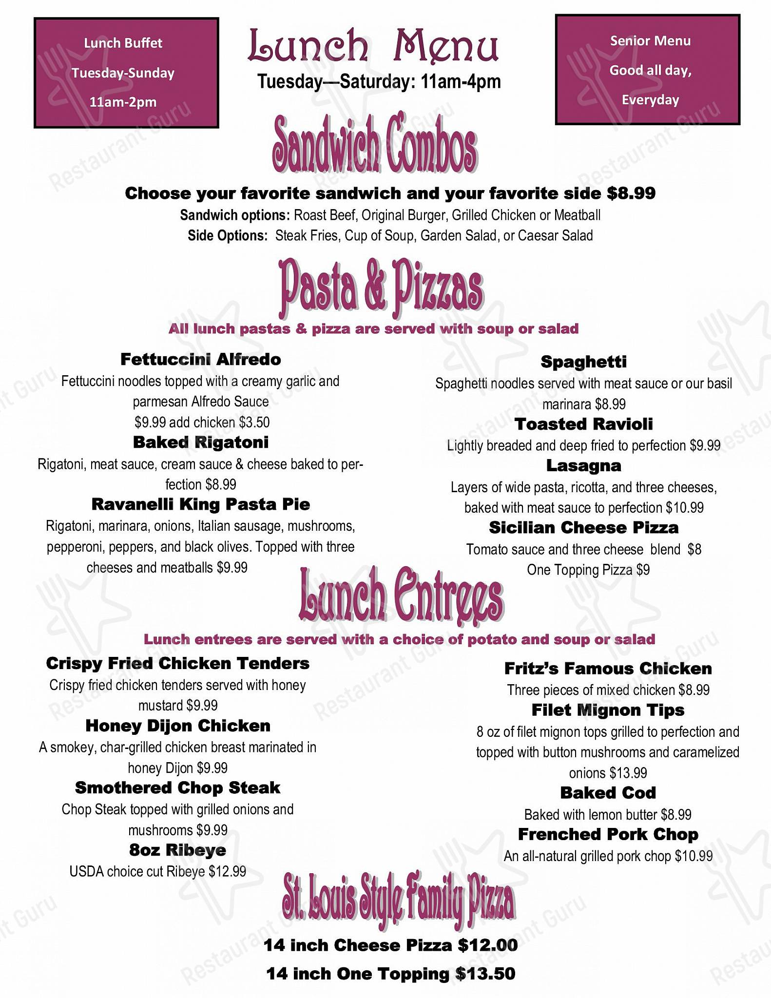 Menu at Ravanelli's Restaurant, Granite City, 3 American Vlg