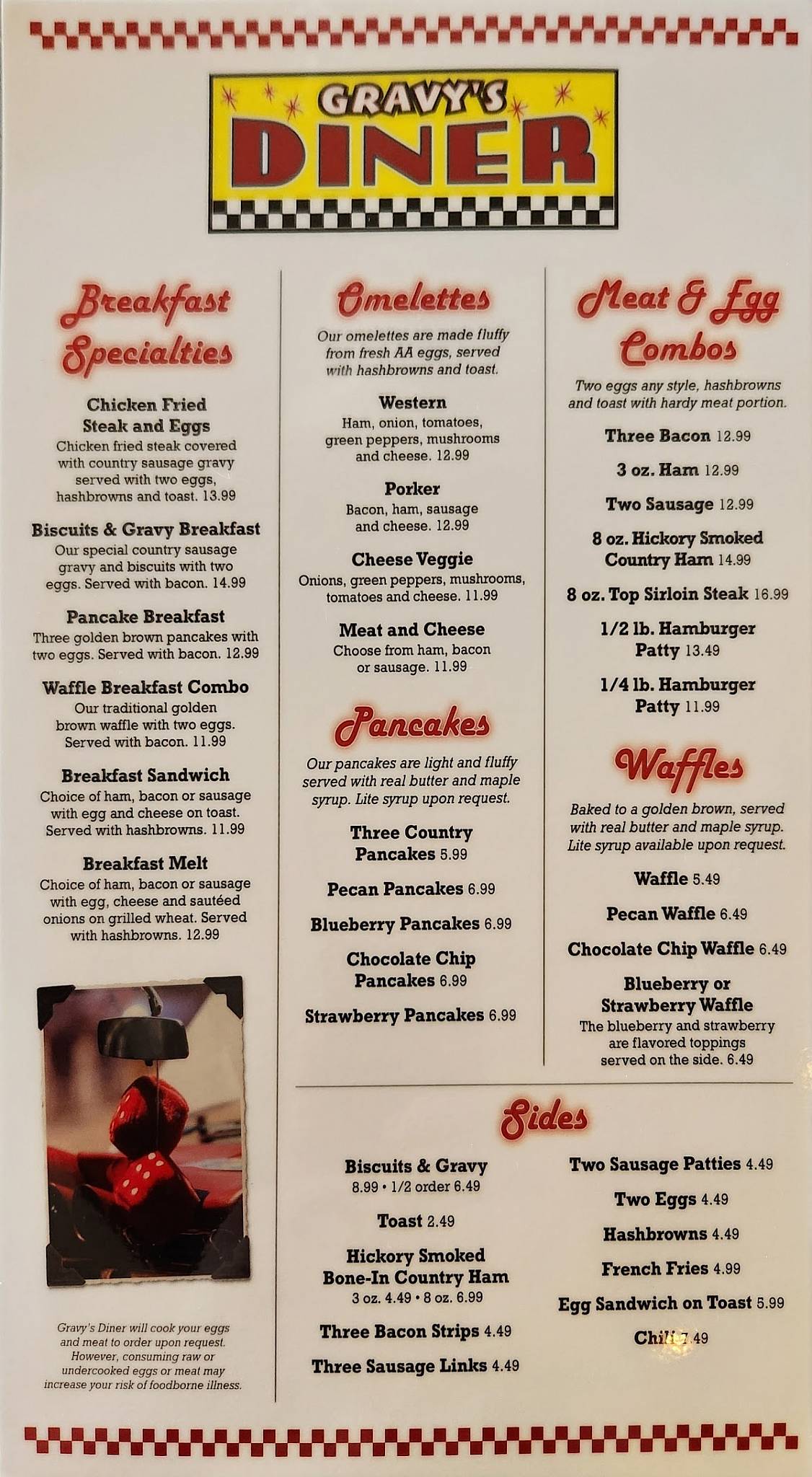 Menu at Gravy's Diner restaurant, Cedar Falls