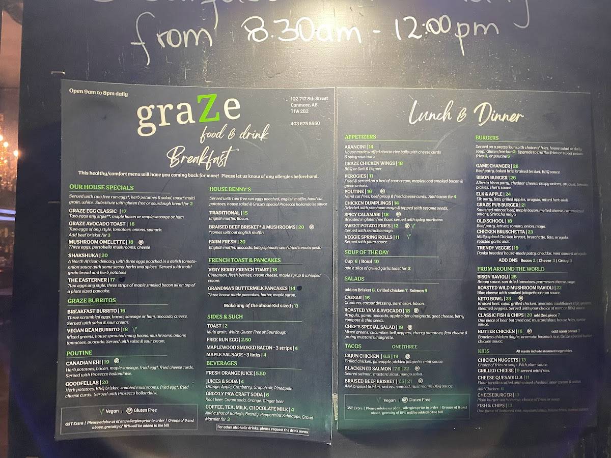 Menu at Graze Food & Drink pub & bar, Canmore