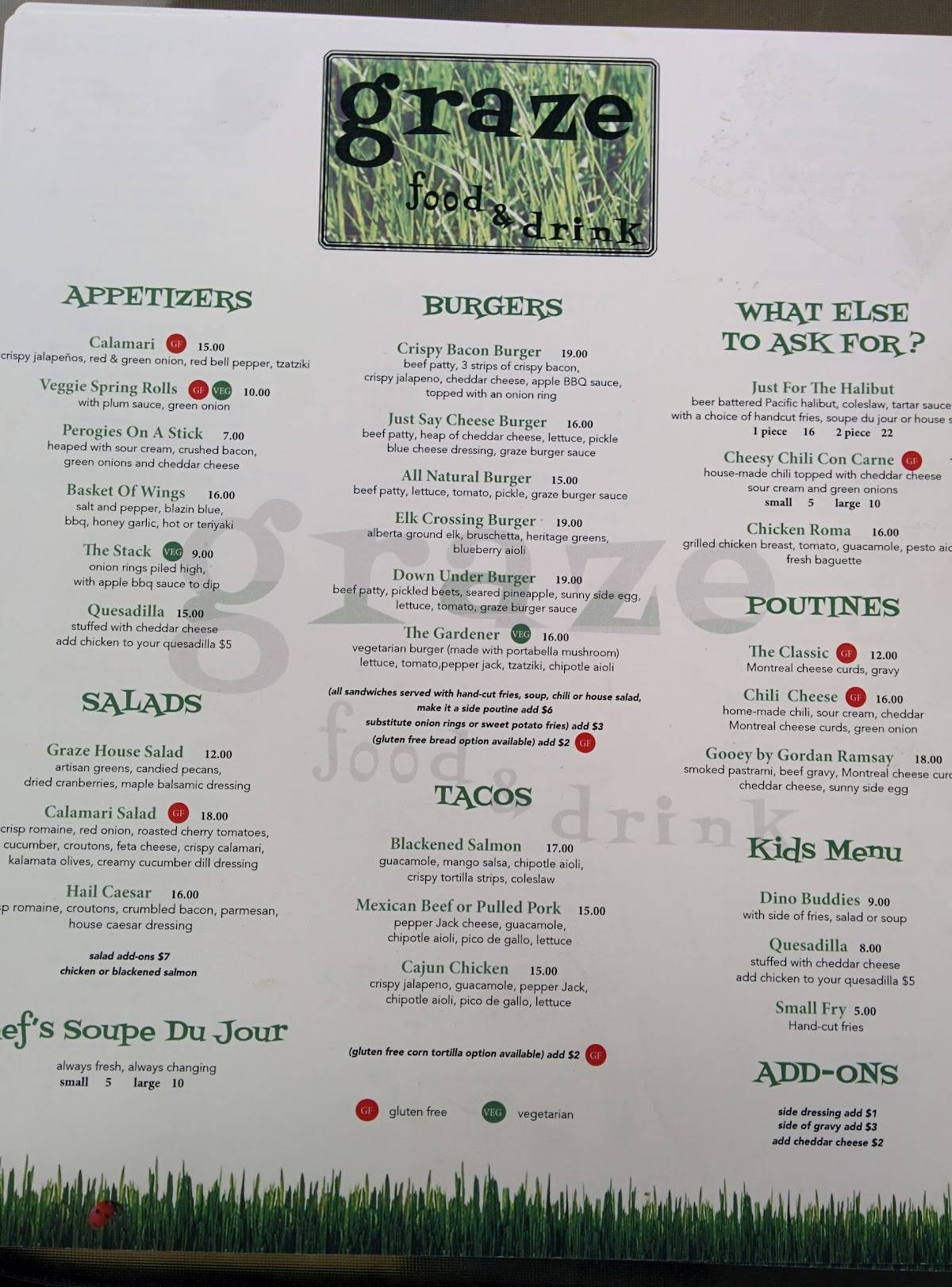 Menu at Graze Food & Drink pub & bar, Canmore