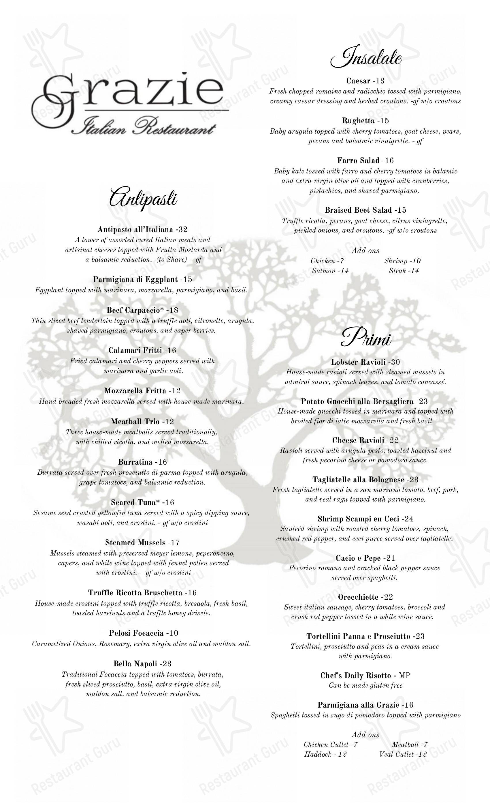 Menu at Grazie Italian Restaurant, Dracut, 80 Meadow Creek Dr