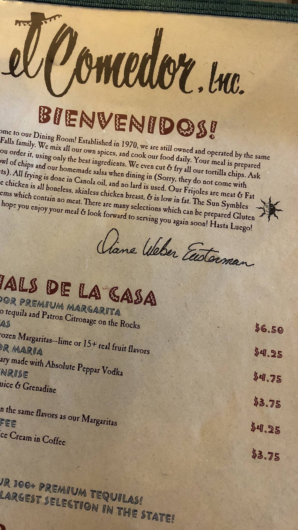 Menu at El Comedor Mexican Restaurant, Great Falls