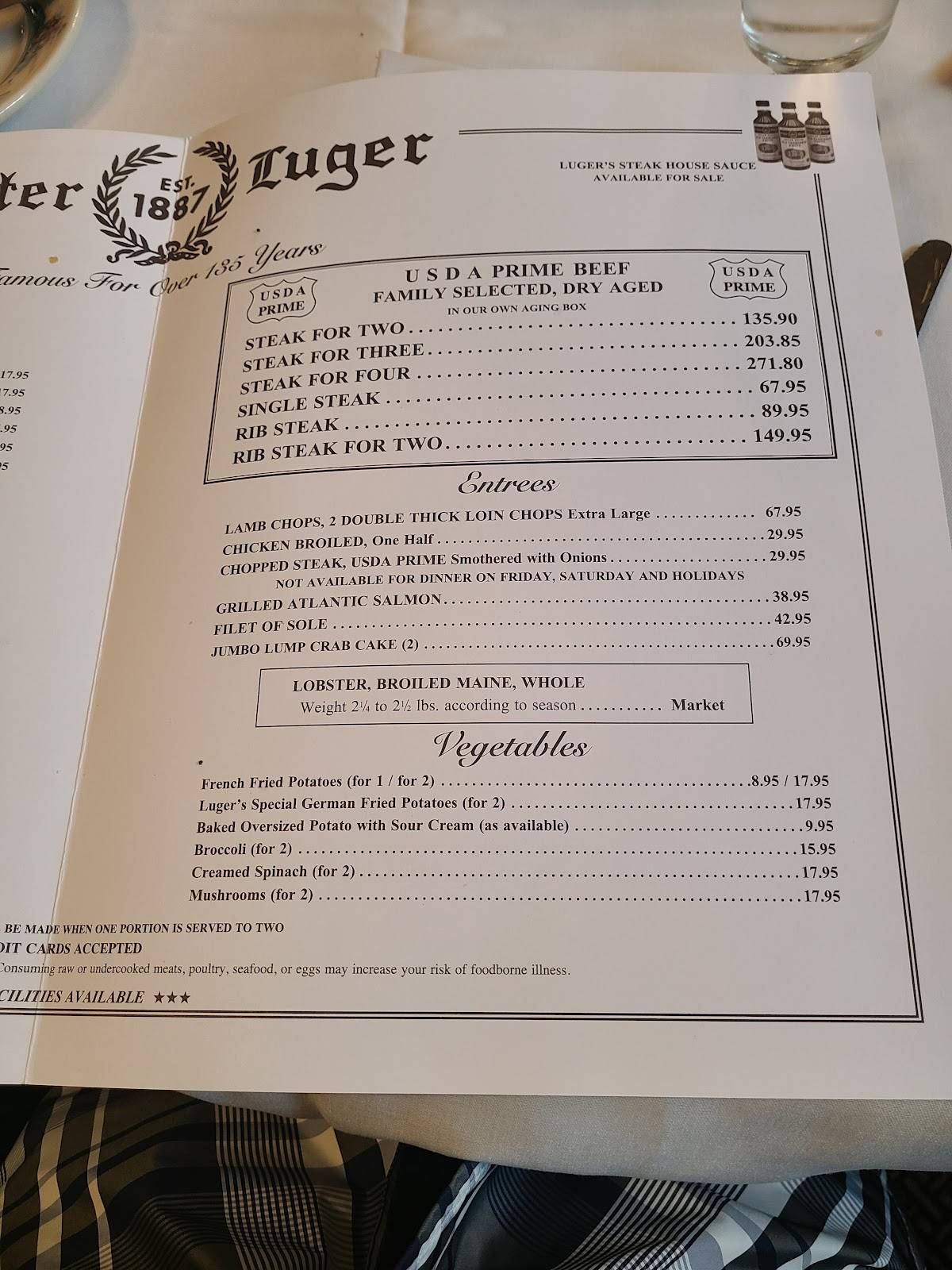 Menu at Peter Luger Steak House steakhouse, Great Neck